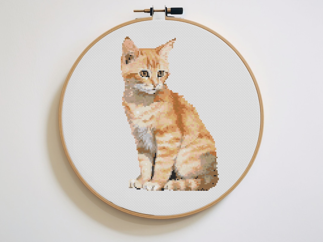 Orange Cat Cross Stitch Pattern Hoop Embroidery PDF Instant Download ...