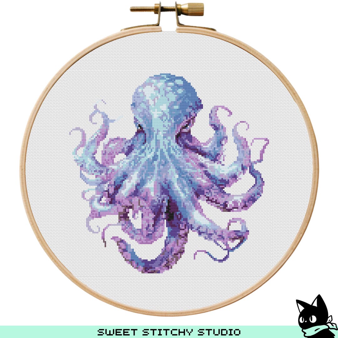 Octopus Sea Creature Cross Stitch Pattern | Hoop Embroidery | PDF ...