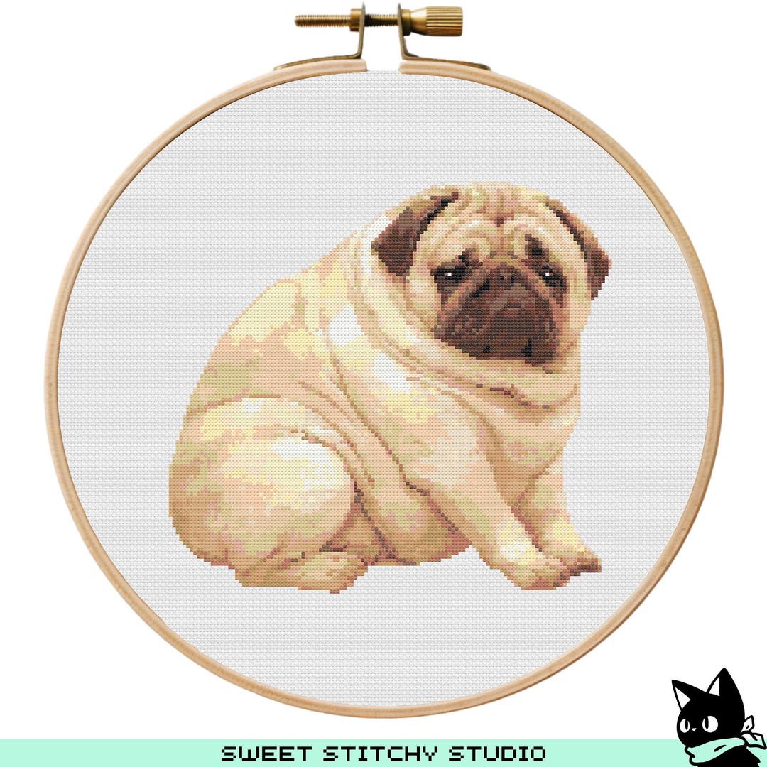 Cute Quirky Pug Cross Stitch Pattern | Hoop Embroidery | PDF | Instant ...