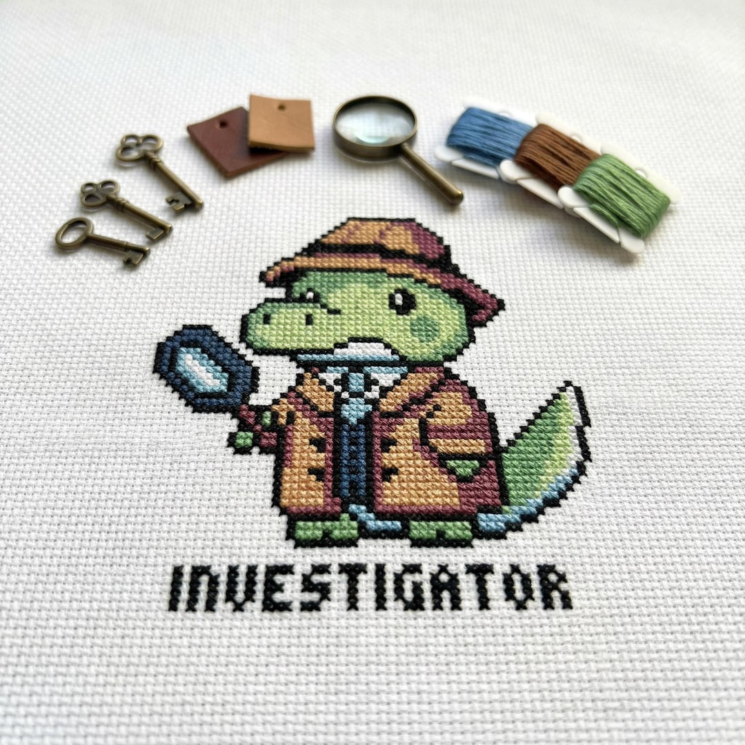 Cute Investigator Alligator Detective Cross Stitch Pattern | Hoop ...