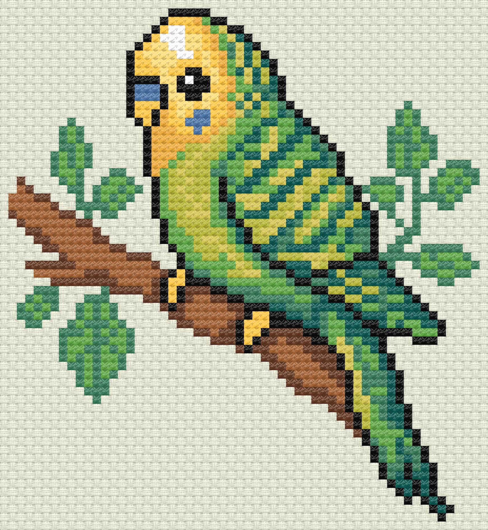 Cute Yellow and Green Budgie Parakeet Cross Stitch Pattern | Hoop ...