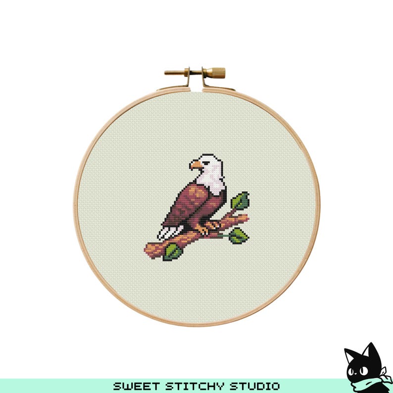 Cute Eagle on a Branch Cross Stitch Pattern | Hoop Embroidery | PDF ...