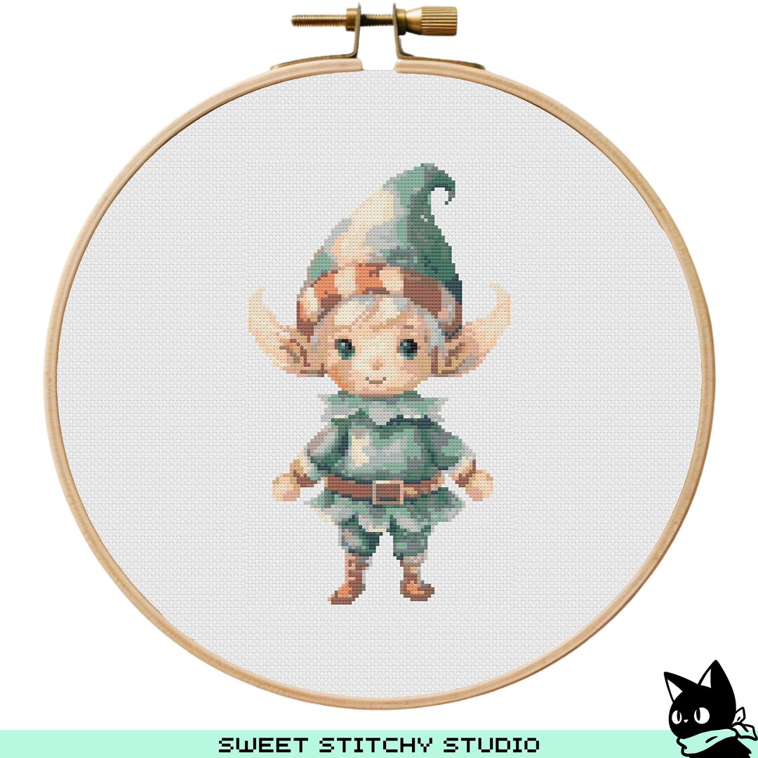 Cute Christmas Elf Cross Stitch Pattern | Hoop Embroidery | PDF ...