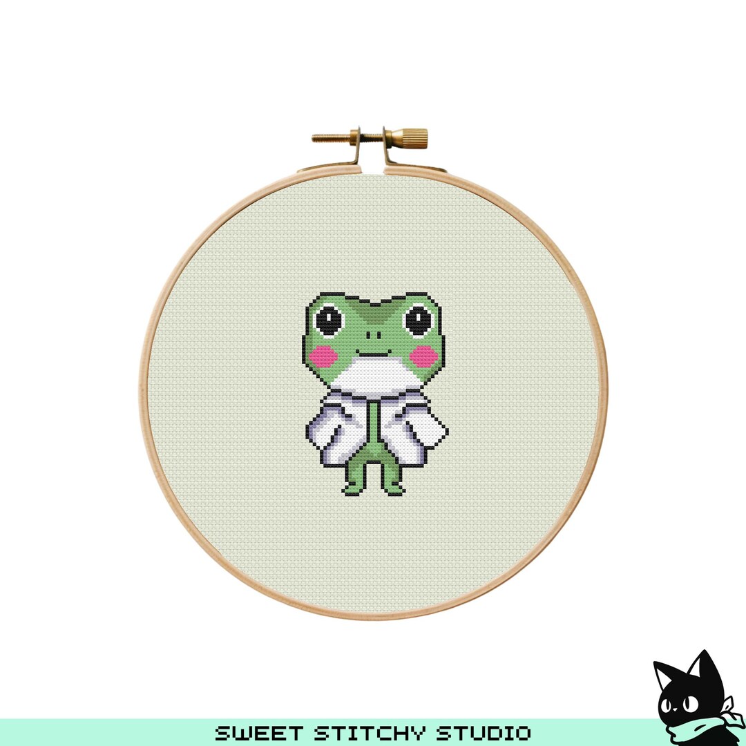 Cute Puffer Jacket Frog Cross Stitch Pattern Hoop Embroidery PDF ...
