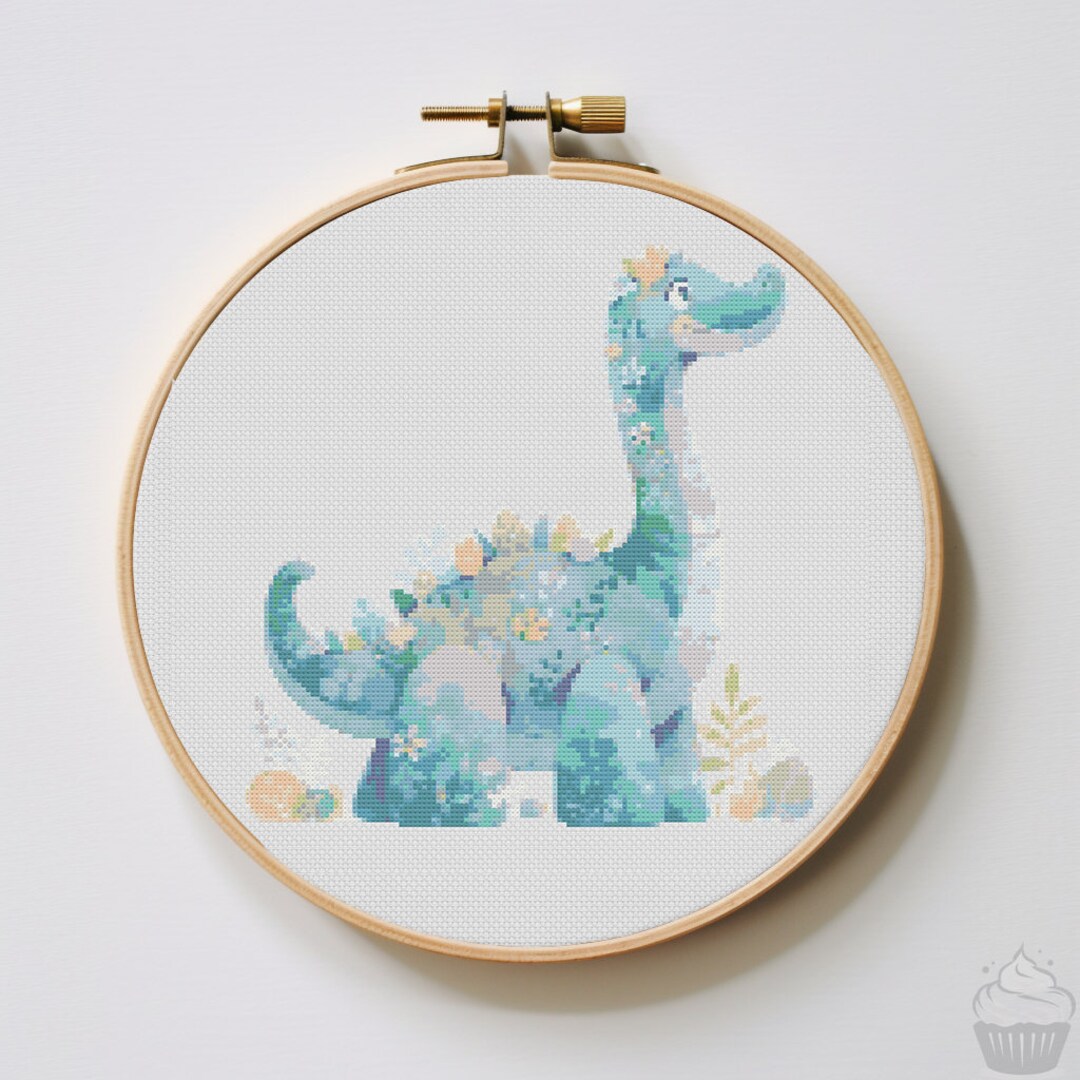 Cute Baby Dinosaur Cross Stitch Pattern Hoop Embroidery PDF Instant ...