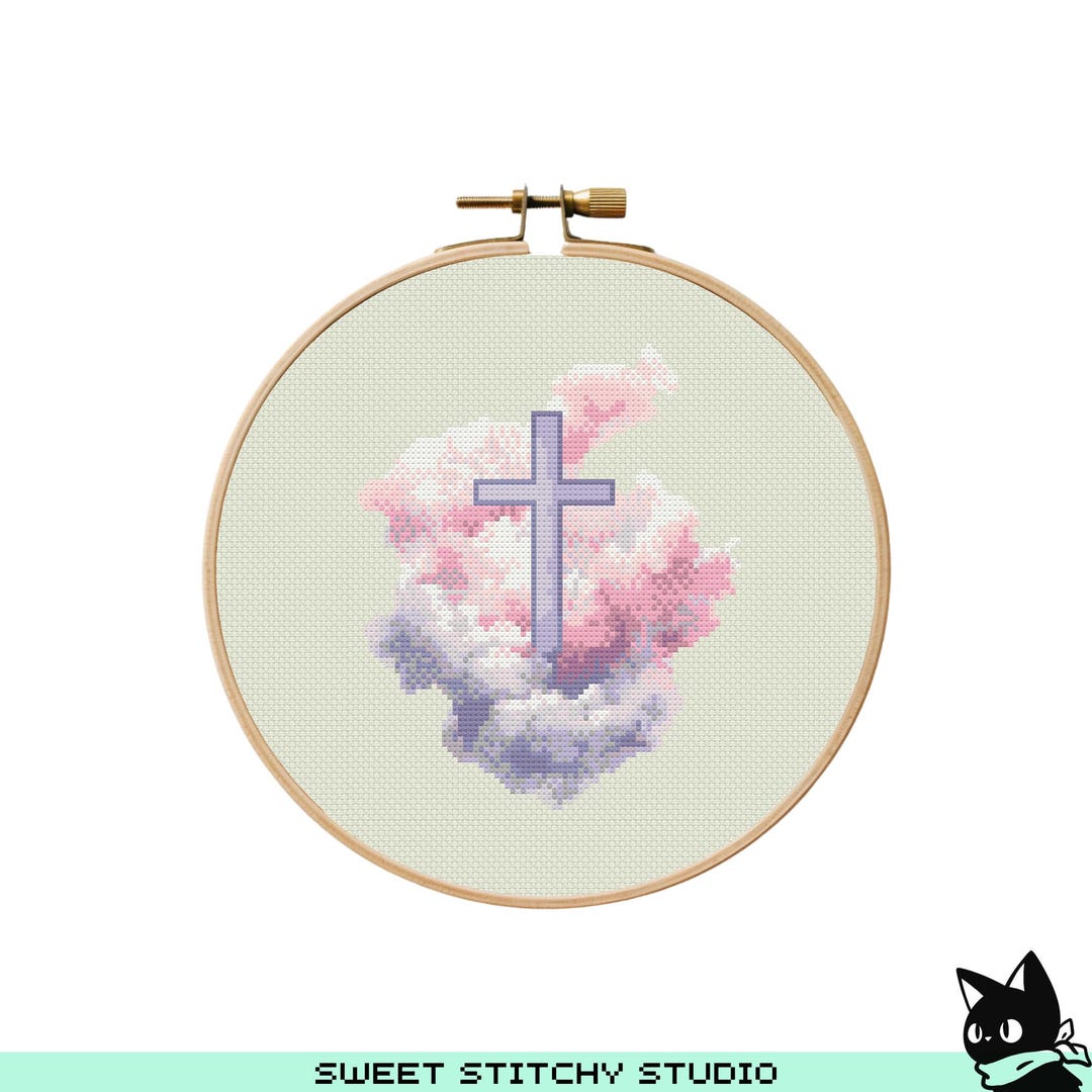 Cross in the Clouds Cross Stitch Pattern | Hoop Embroidery | PDF ...