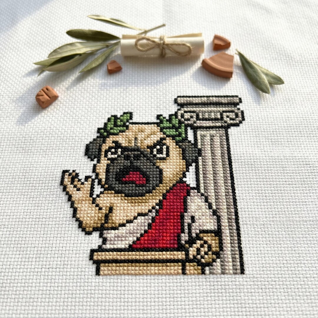 Cute Roman Pug Cross Stitch Pattern | Hoop Embroidery | PDF | Instant ...