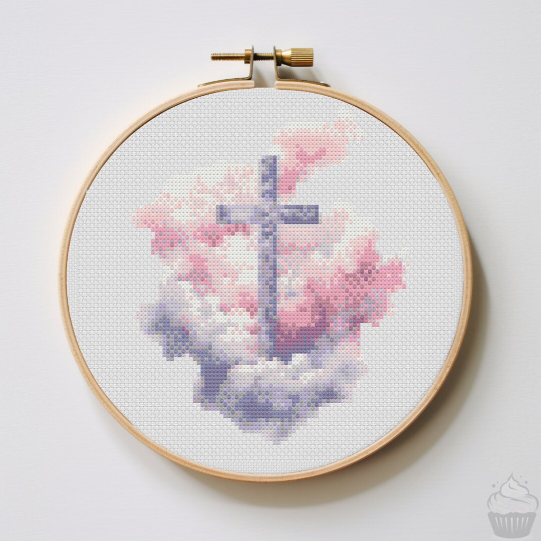 Cross in the Clouds Cross Stitch Pattern Hoop Embroidery PDF Instant ...