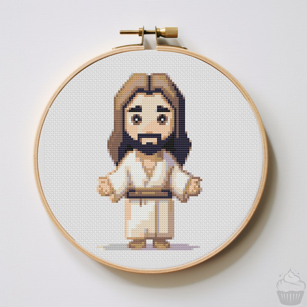 Cute Jesus Cross Stitch Pattern Hoop Embroidery PDF Instant Download ...