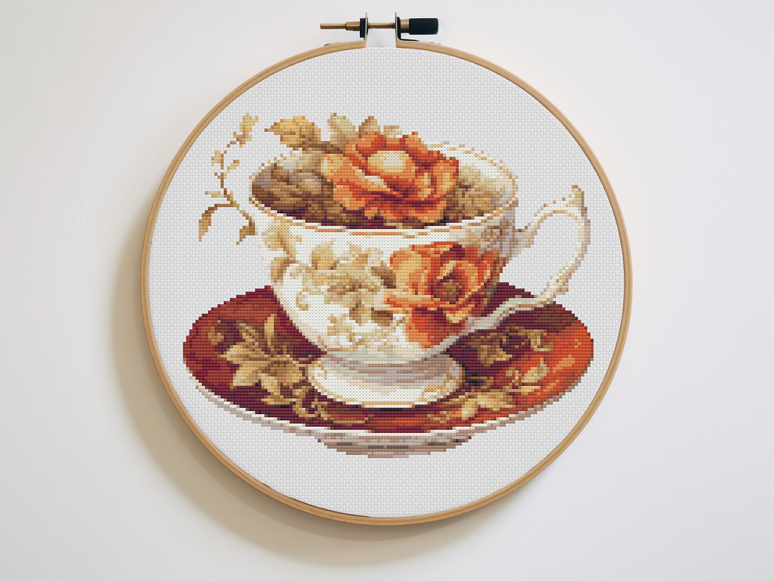 Boho Floral Teacup Cross Stitch Pattern Hoop Embroidery - Etsy