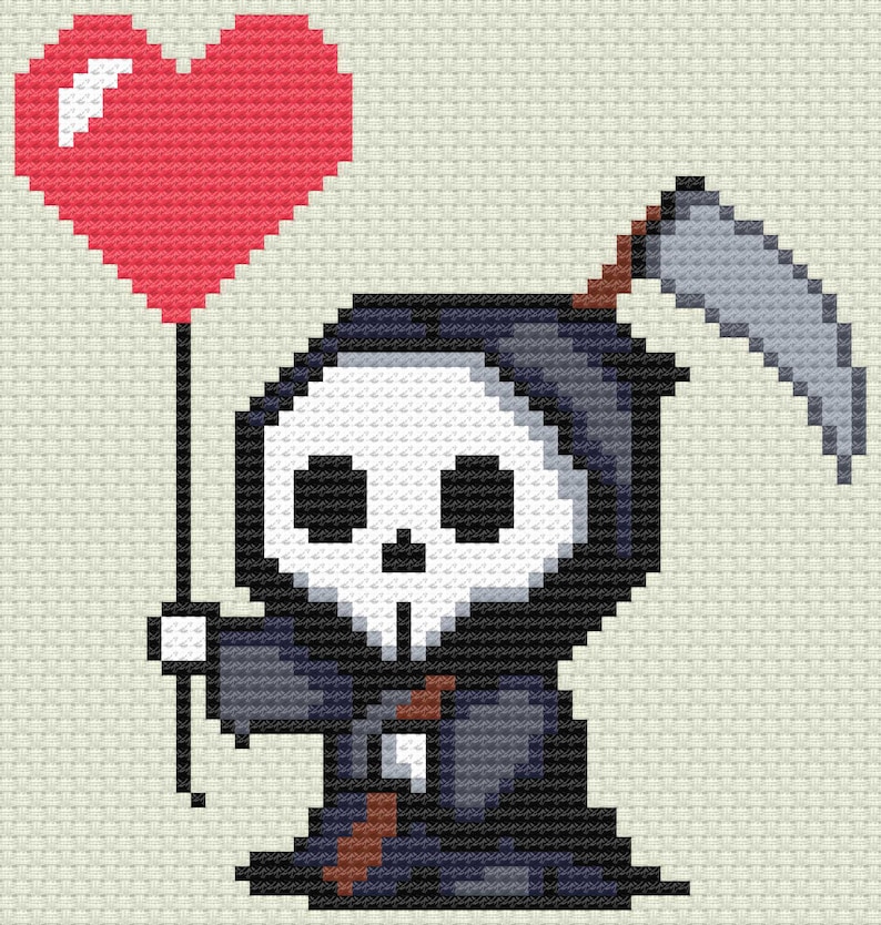 Cute Reaper Heart Cross Stitch Pattern | Hoop Embroidery | PDF ...