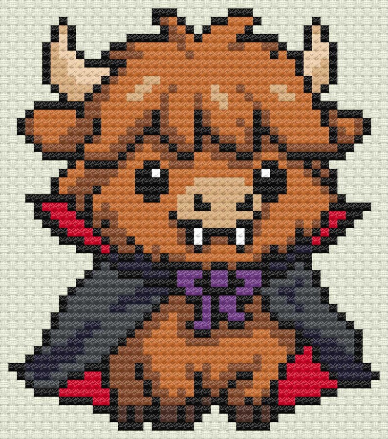 Cute Vampire Highland Cow Cross Stitch Pattern | Hoop Embroidery | PDF ...
