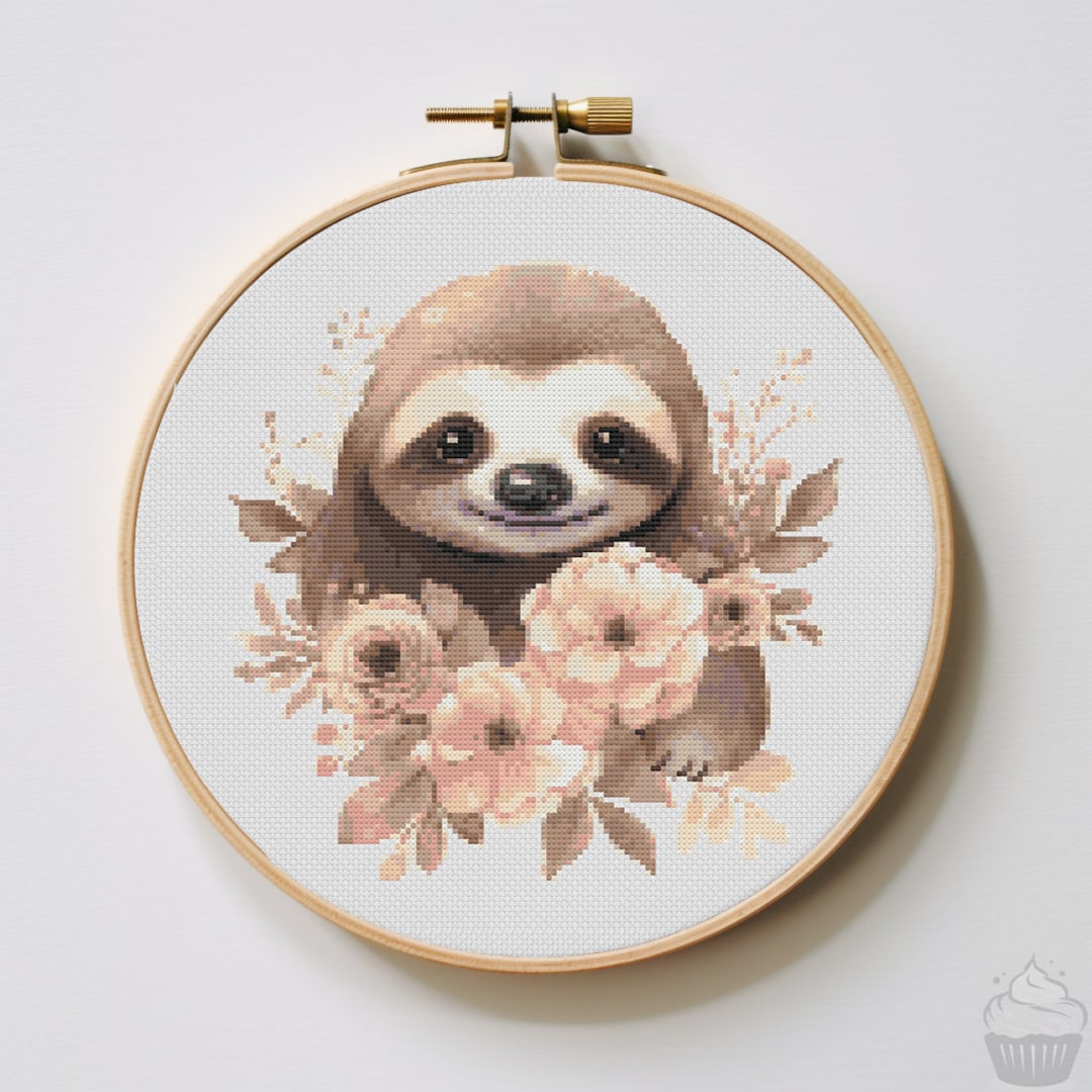 Cute Sloth Cross Stitch Pattern Hoop Embroidery PDF Instant Download ...