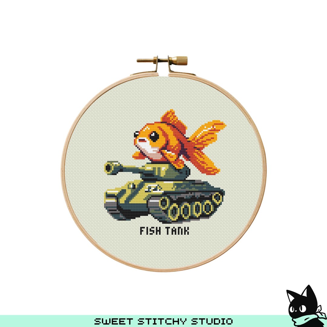 Cute Fish Riding a Tank Fish Tank Cross Stitch Pattern | Hoop ...