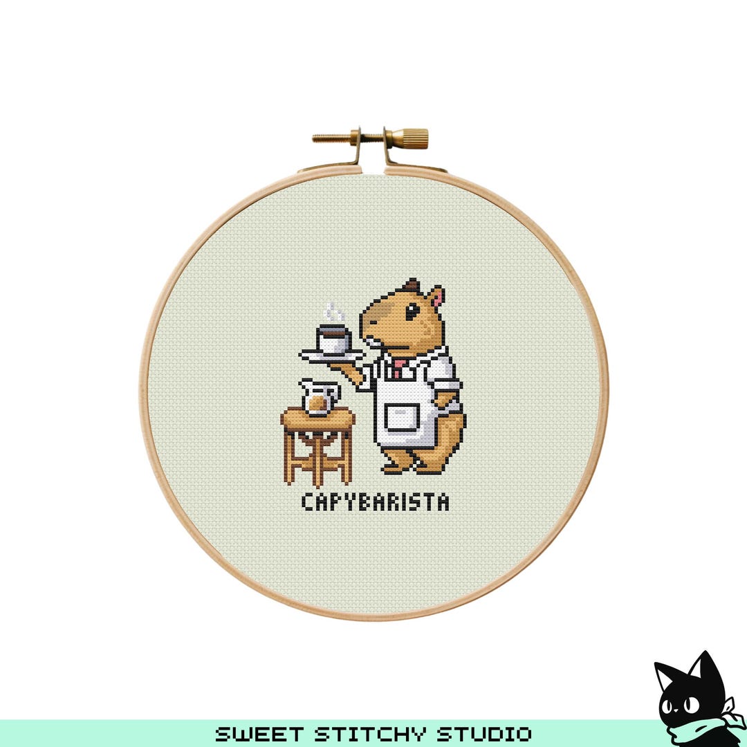 Cute Capybarista Capybara Barista Cross Stitch Pattern | Hoop ...