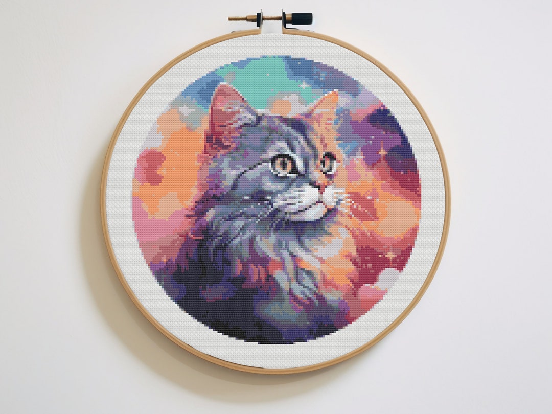 Cosmic Cat in Space Cross Stitch Pattern Hoop Embroidery - Etsy