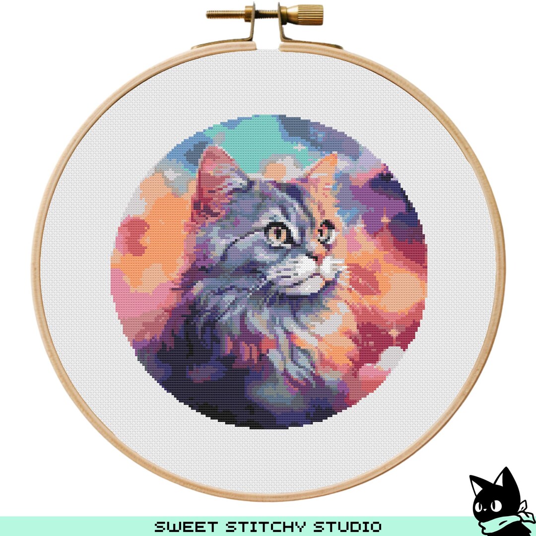 Cosmic Cat in Space Cross Stitch Pattern | Hoop Embroidery | PDF ...