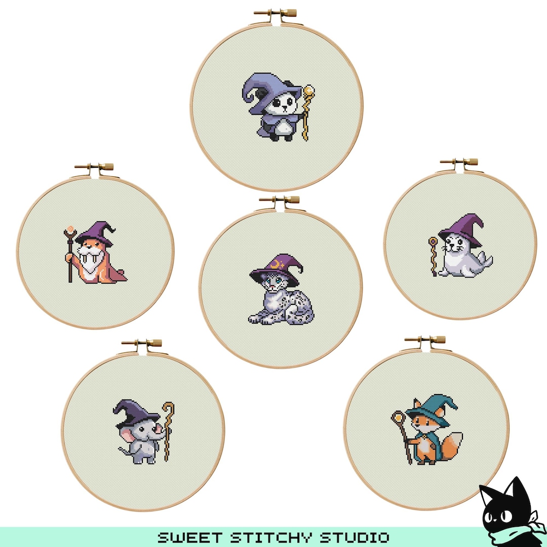 Cute Wizard Animals Cross Stitch Pattern Bundle | Hoop Embroidery | PDF ...