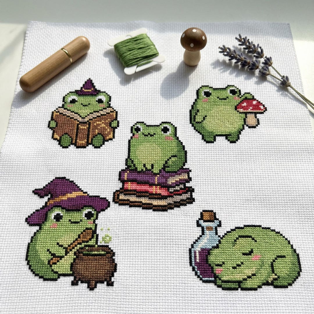 Cute Wizard Frogs Cross Stitch Pattern Bundle | Hoop Embroidery | PDF ...