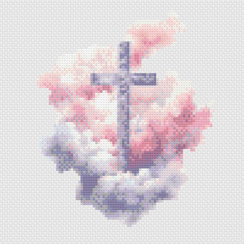 Cross in the Clouds Cross Stitch Pattern Hoop Embroidery PDF Instant ...