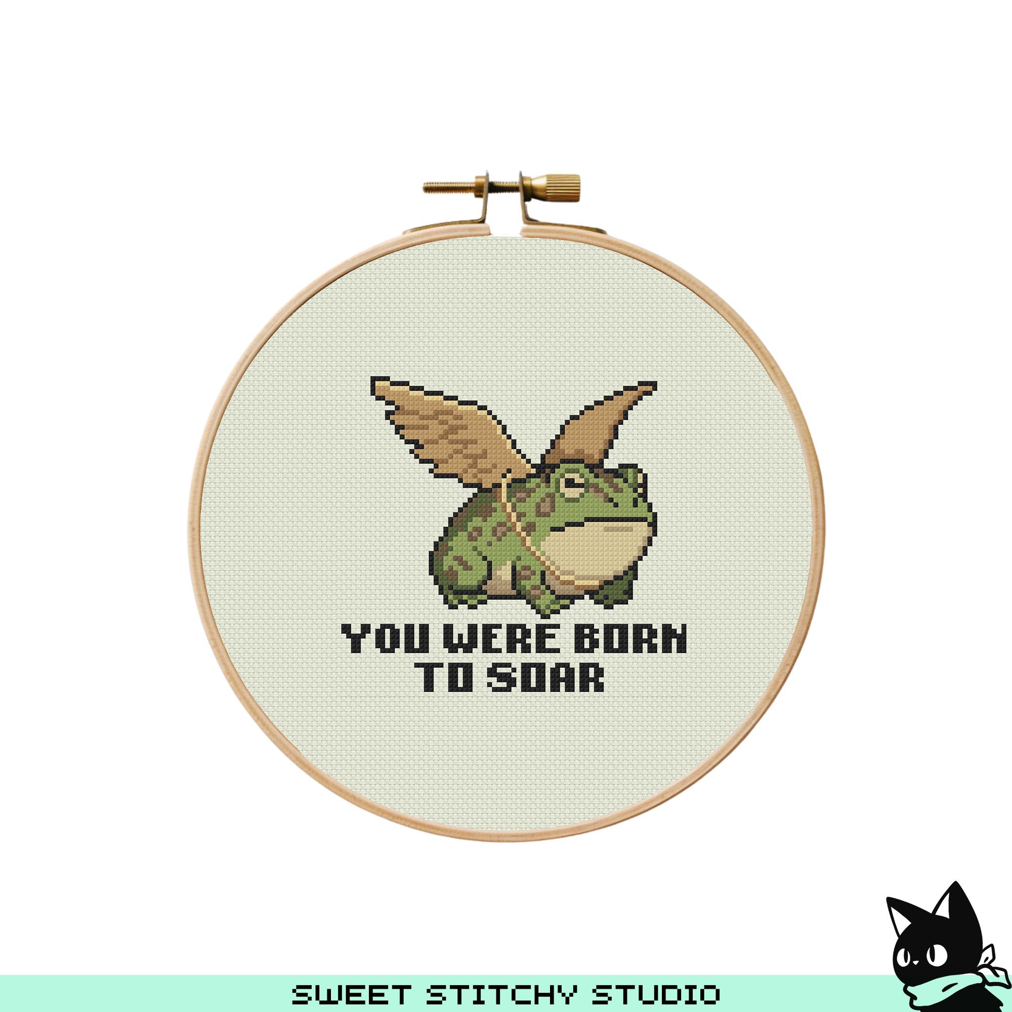 Flying Frog Cross Stitch Pattern | You Were Born to Soar Quote PDF ...