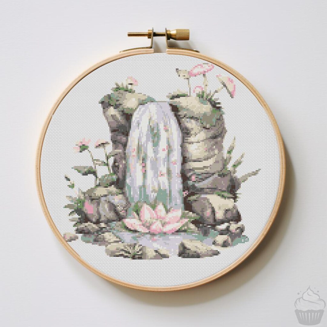 Cute Waterfall Cross Stitch Pattern Hoop Embroidery PDF Instant ...