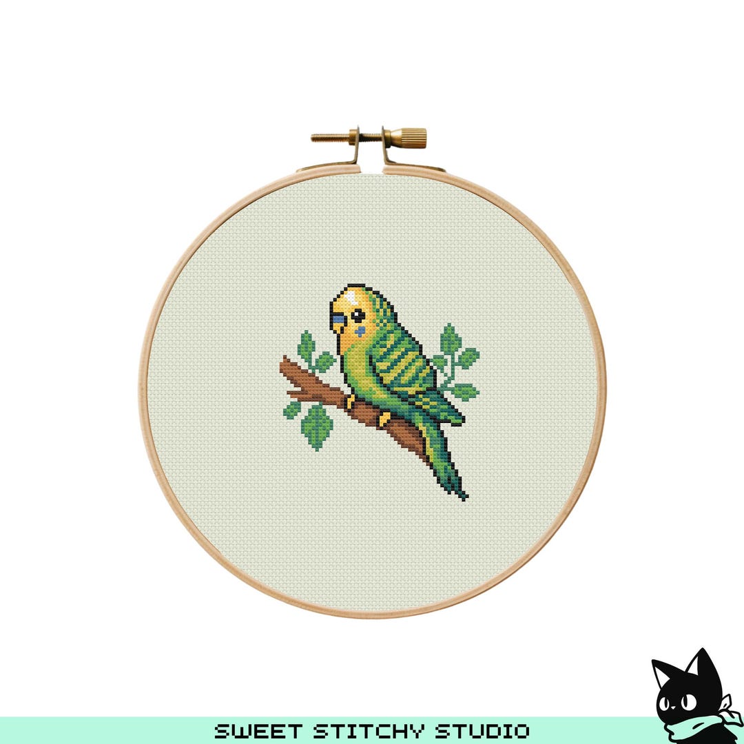 Cute Yellow and Green Budgie Parakeet Cross Stitch Pattern | Hoop ...
