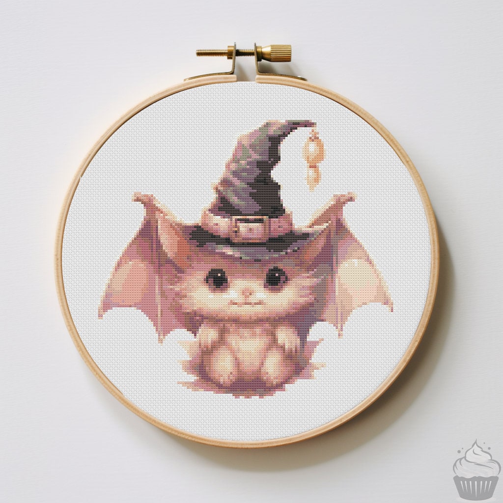 Cute Halloween Baby Bat Cross Stitch Pattern Hoop Embroidery PDF ...