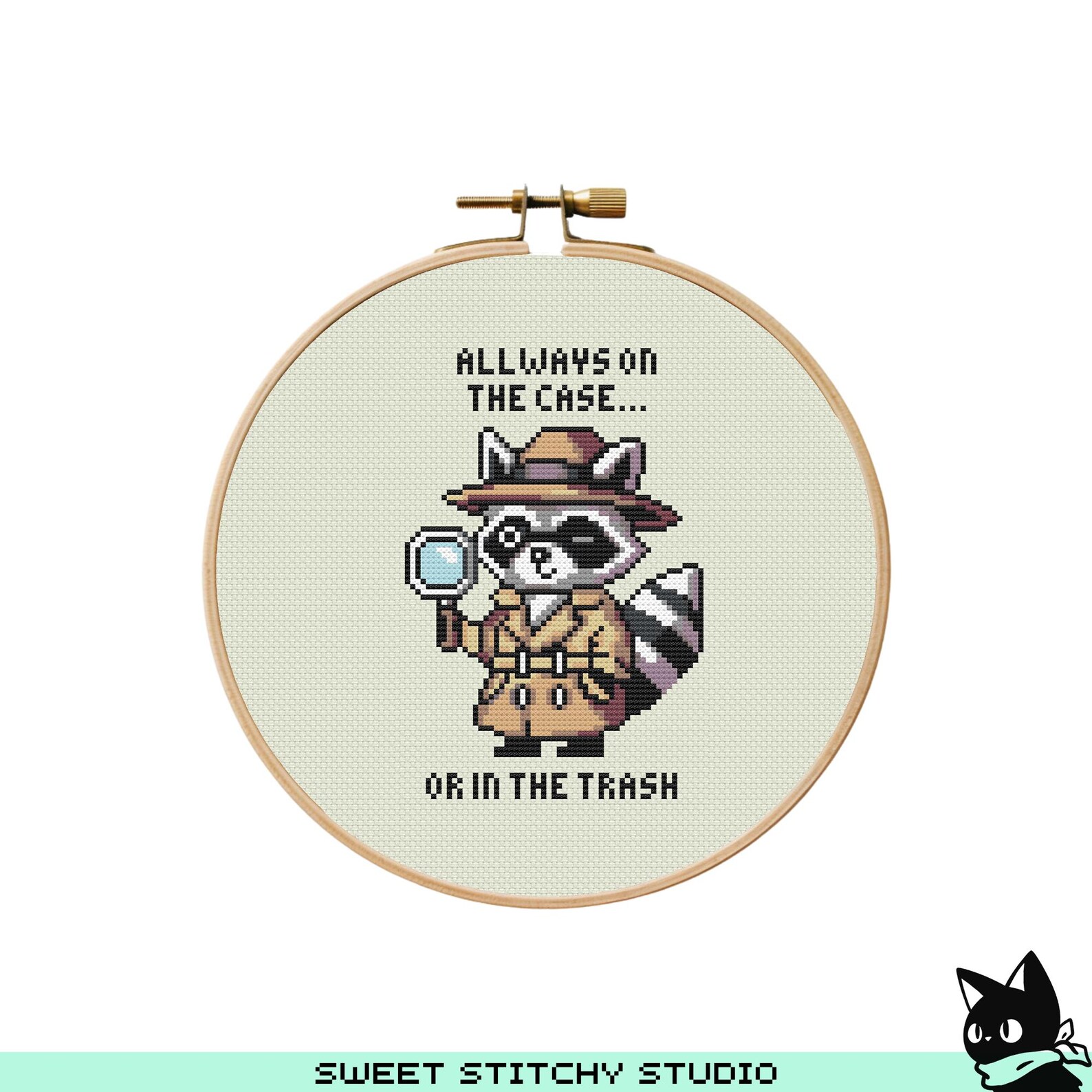 Cute Detective Raccoon Cross Stitch Pattern | Hoop Embroidery | PDF ...