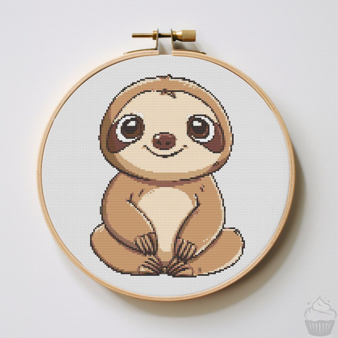 Cute Kawaii Sloth Cross Stitch Pattern Hoop Embroidery PDF Instant ...