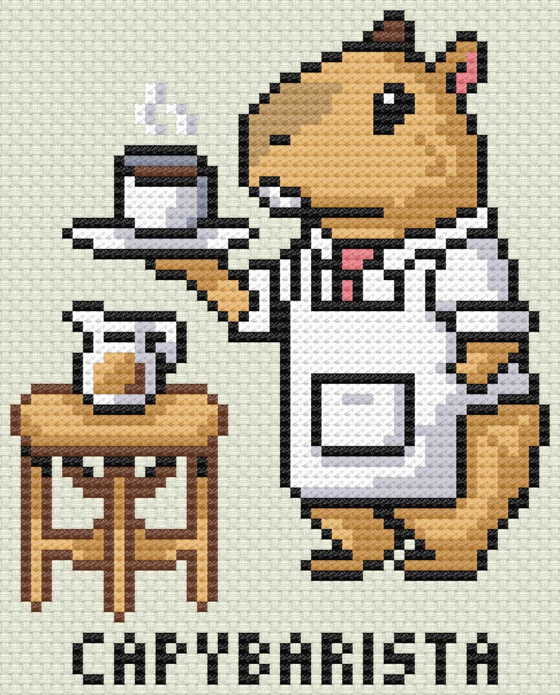 Cute Capybarista Capybara Barista Cross Stitch Pattern | Hoop ...