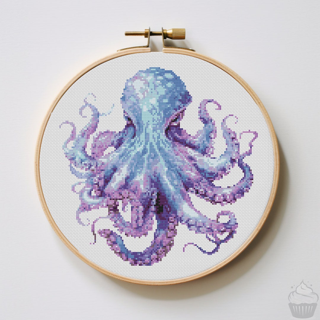 Octopus Sea Creature Cross Stitch Pattern Hoop Embroidery PDF Instant ...