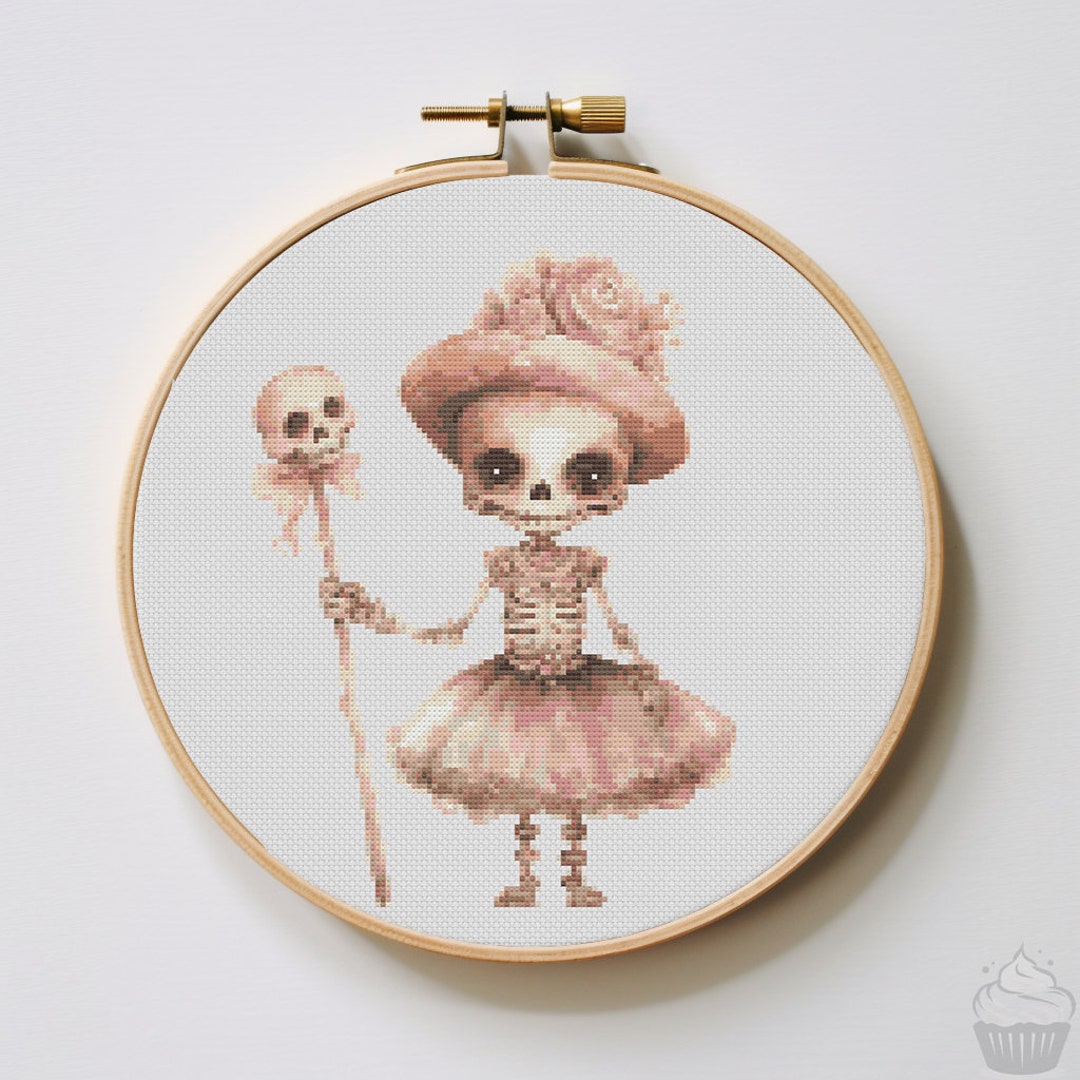 Cute Skeleton Cross Stitch Pattern | Hoop Embroidery | PDF | Instant ...