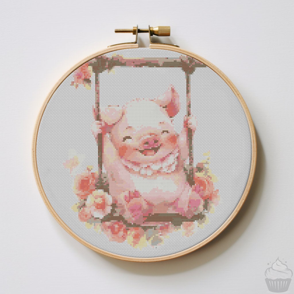 Cute Pig on A Swing Cross Stitch Pattern Hoop Embroidery - Etsy