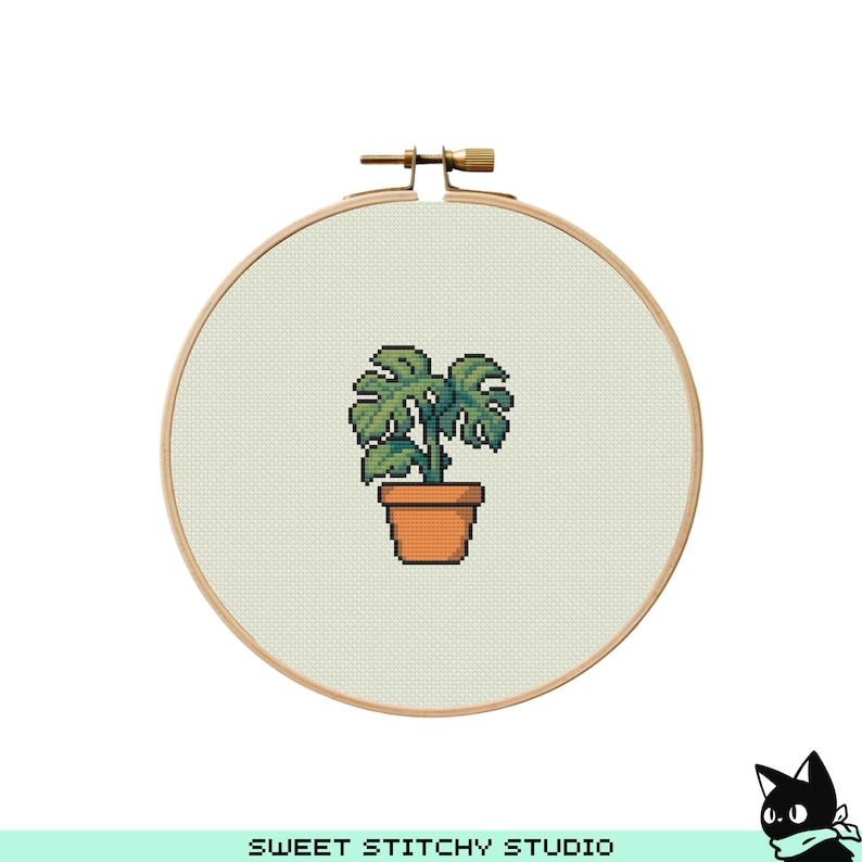 Cute Monstera Plant Cross Stitch Pattern | Hoop Embroidery | PDF ...