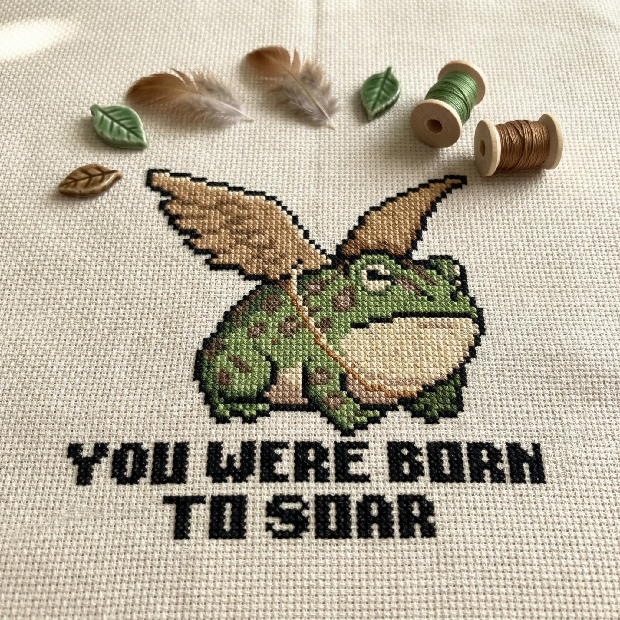 Flying Frog Cross Stitch Pattern | You Were Born to Soar Quote PDF ...