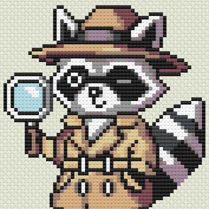 Cute Detective Raccoon Cross Stitch Pattern | Hoop Embroidery | PDF ...