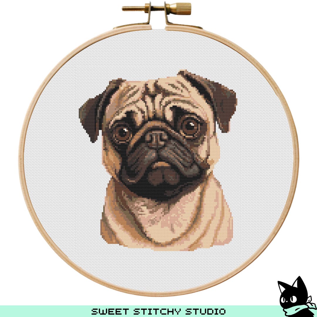 Cute Pug Cross Stitch Pattern | Hoop Embroidery | PDF | Instant ...