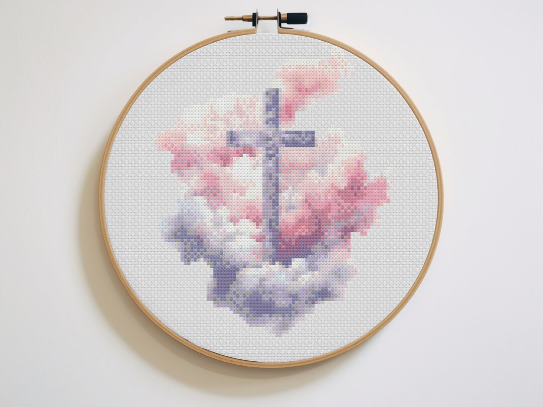 Cross in the Clouds Cross Stitch Pattern Hoop Embroidery PDF Instant ...