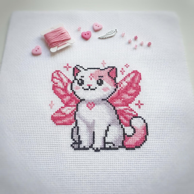 Pink Cat Crossstitch - Etsy UK