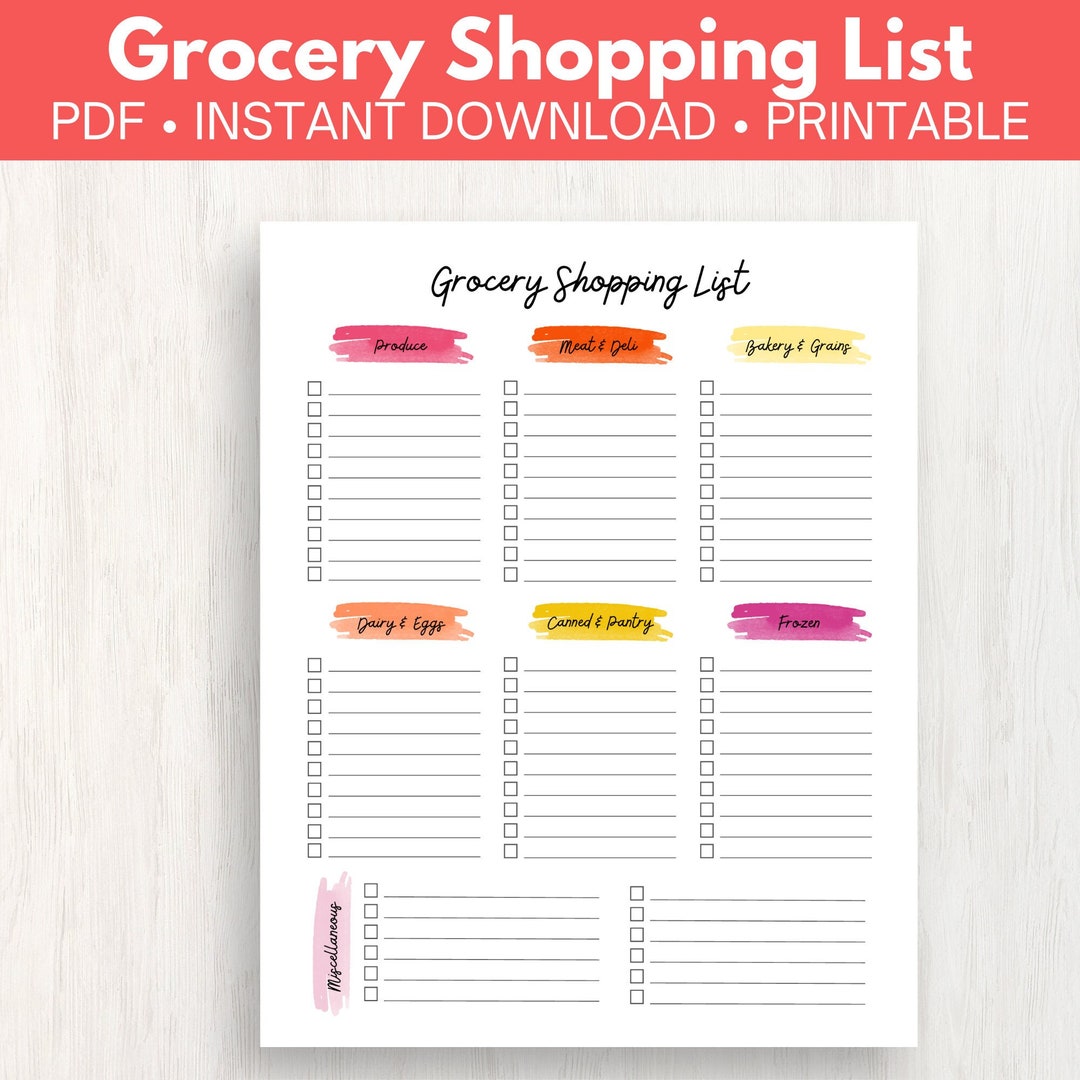 Grocery Shopping List Printable PDF Download - Etsy