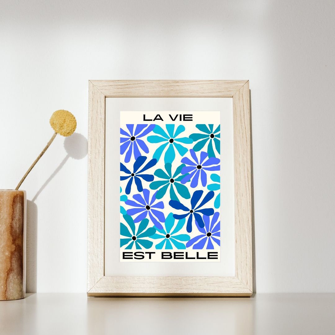 "life is Beautiful" Floral Digital Poster, Wall Art, Blue, Home Decor ...