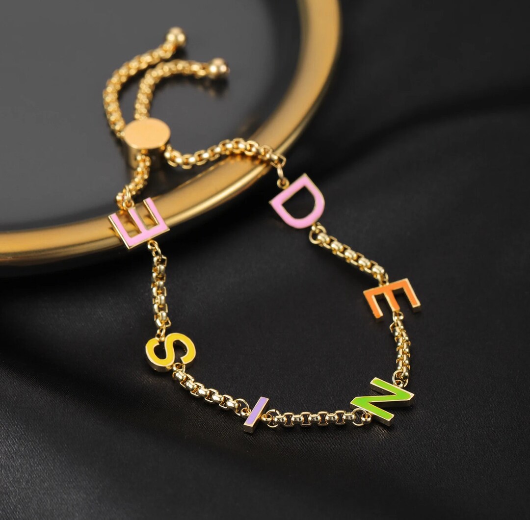 Enamel Letter Name Bracelet Multicolor Personalized Name Bracelet for ...