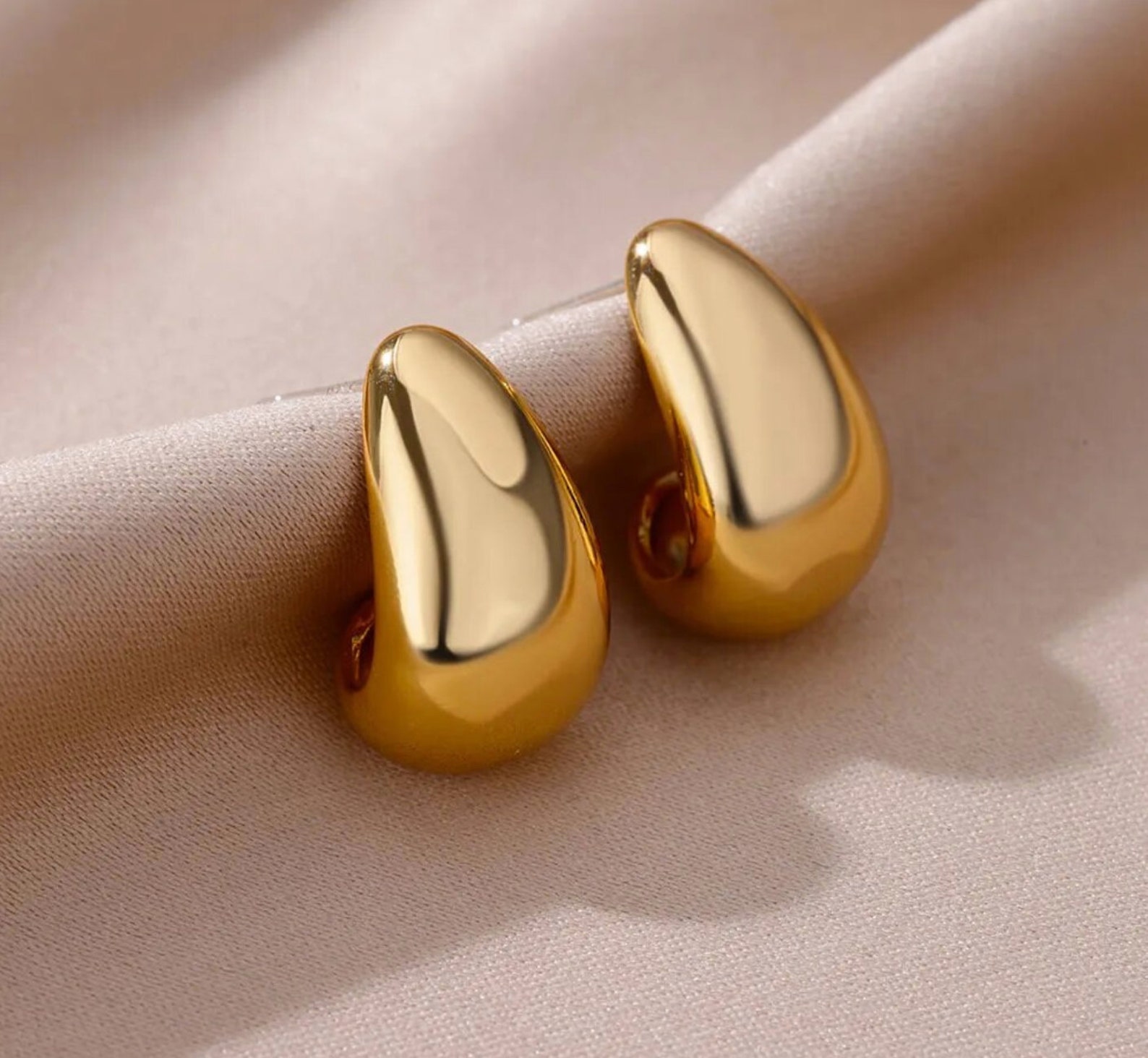 Teardrop Earrings Chunky Water Drop Studs Gold Stainless Earrings Women's Jewelry Waterproof ...