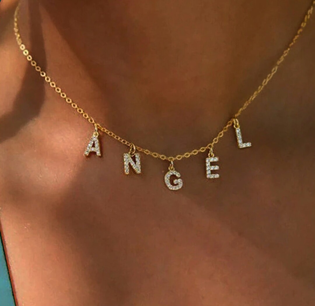 Custom Name Necklace Crystal Hanging Letter Necklace Diamond Dangling ...