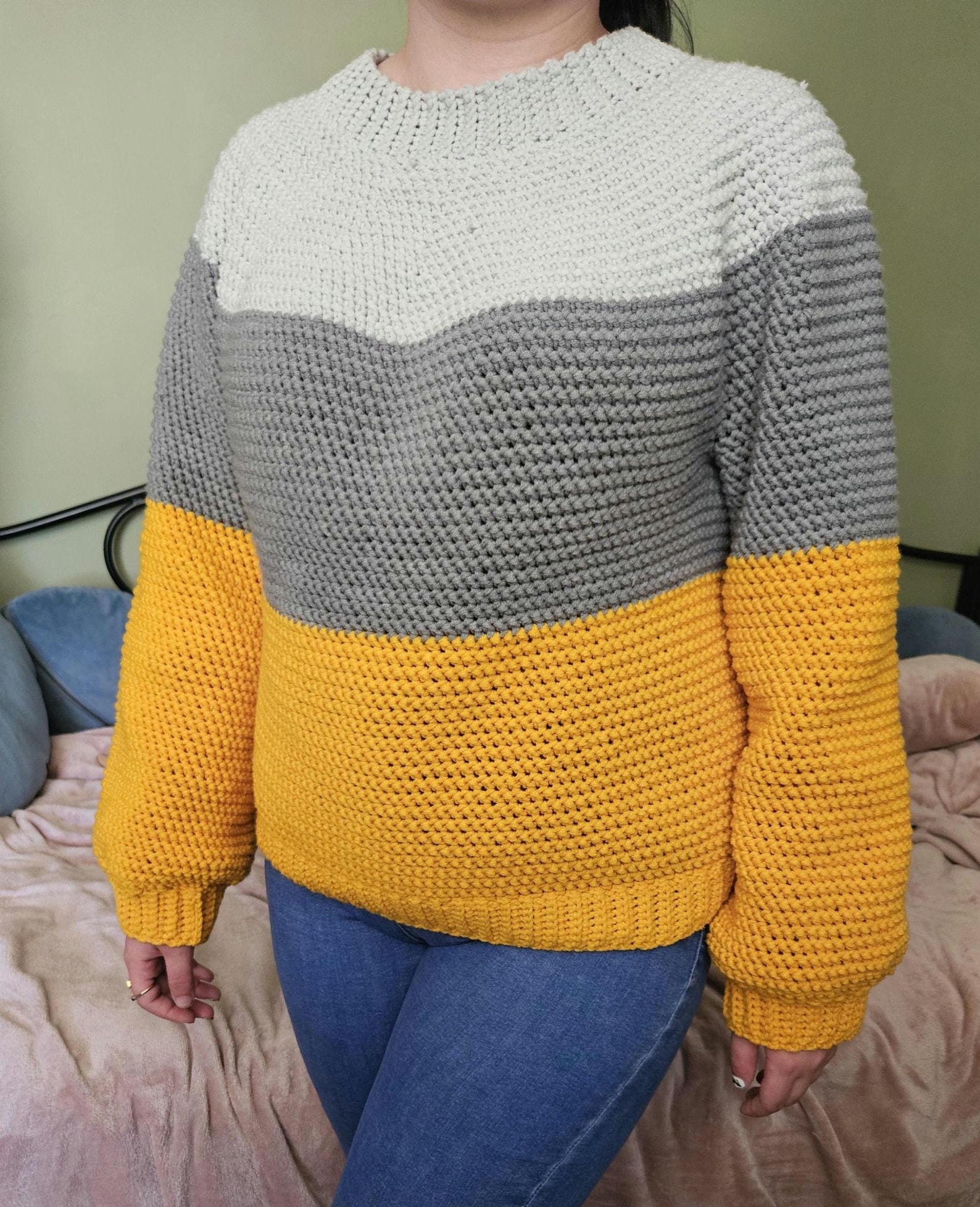 Golden Horizon Sweater Crochet Pattern: Top-down Block Colour (PDF ...