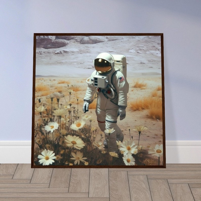 Astronaut Exploring Flower Field in Space, Cosmic Art, Cosmos and ...