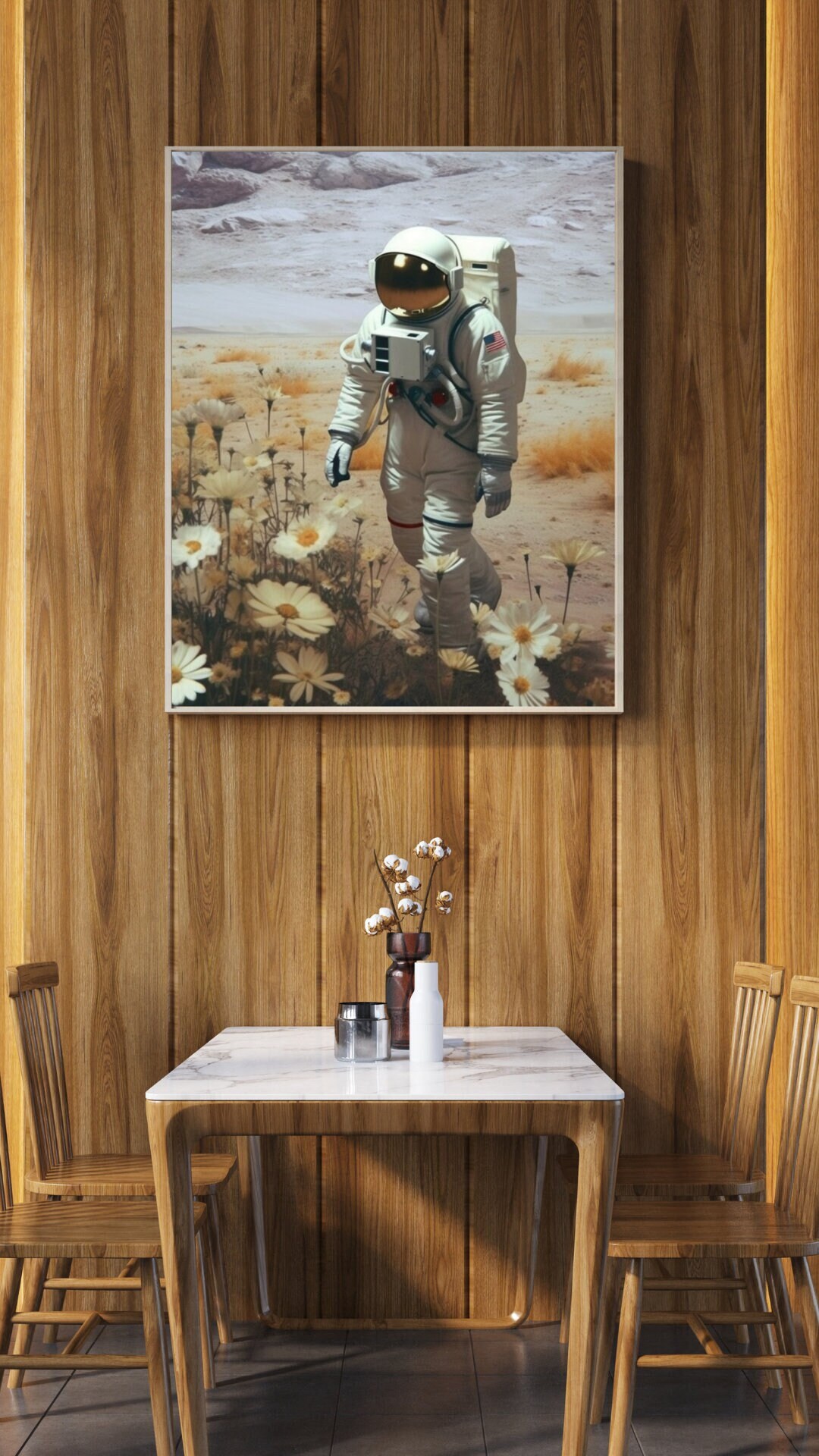 Astronaut Exploring Flower Field in Space, Cosmic Art, Cosmos and ...