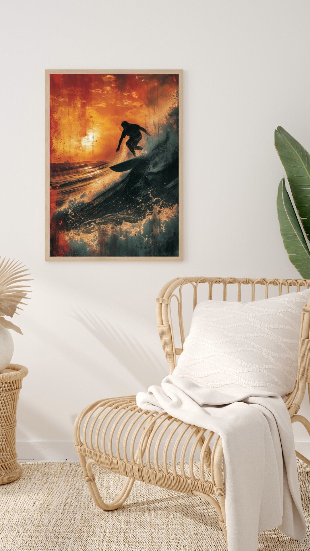 Surfing Wave Artwork, Surfer Sunset Ocean Canvas Print, Active ...