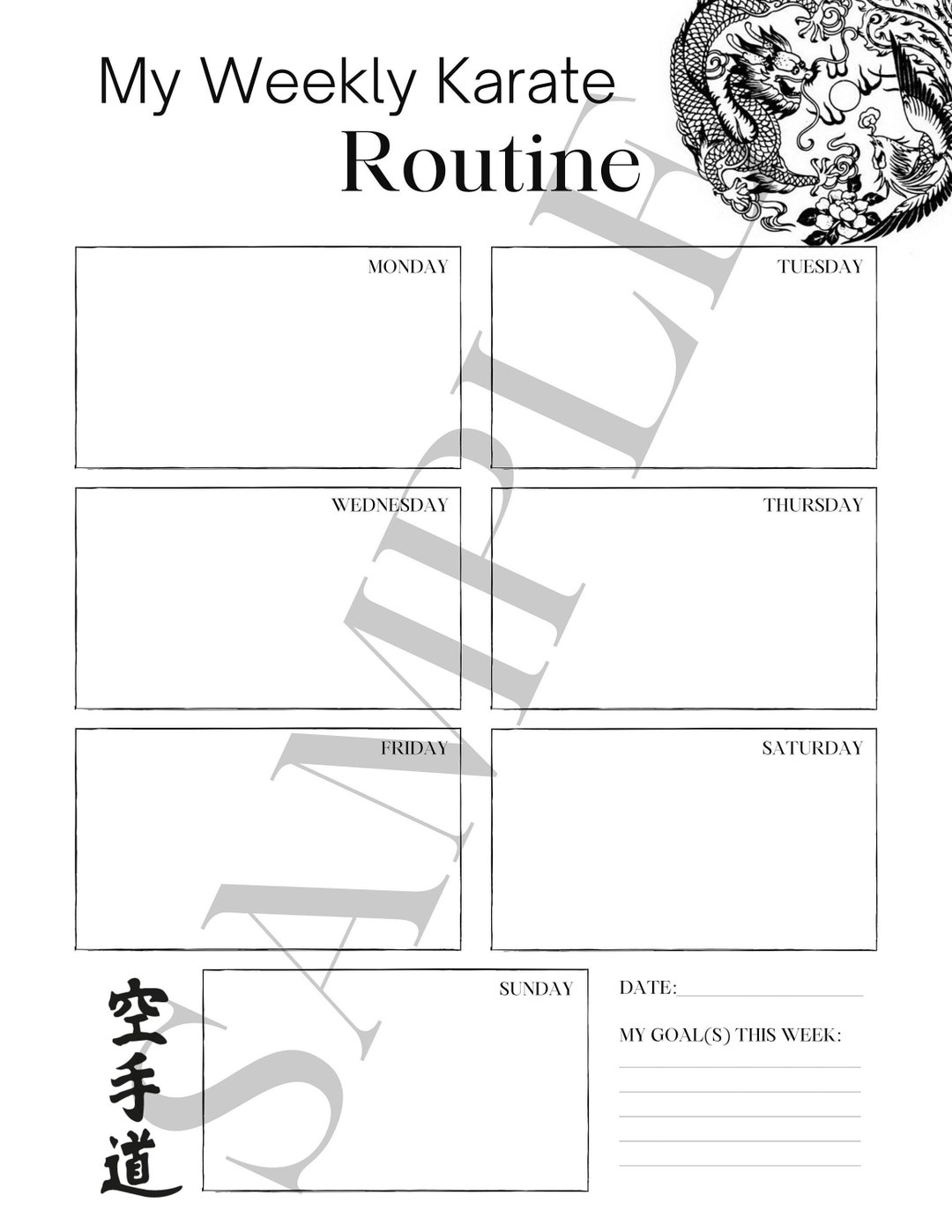 Weekly KARATE Routine Planner | A4 Printable Pages | Digital Download ...